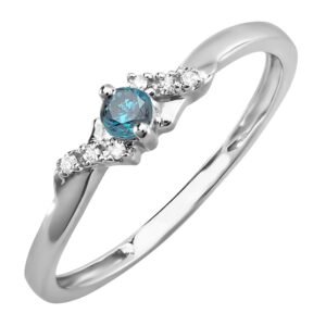 dazzlingrock collection 0.18 carat (ctw) 10k round blue and white diamond women bridal promise engagement ring, white gold, size 6