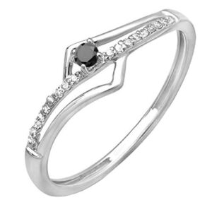 dazzlingrock collection 0.10 carat (ctw) 10k round black and white diamond wave women bridal promise ring 1/5 ct, white gold, size 6.5