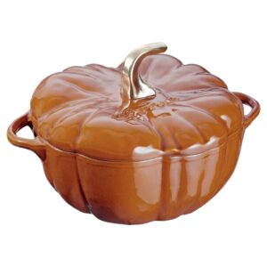 staub cast iron 3.5 qt pumpkin dutch oven, cocotte, burnt orange, made in france