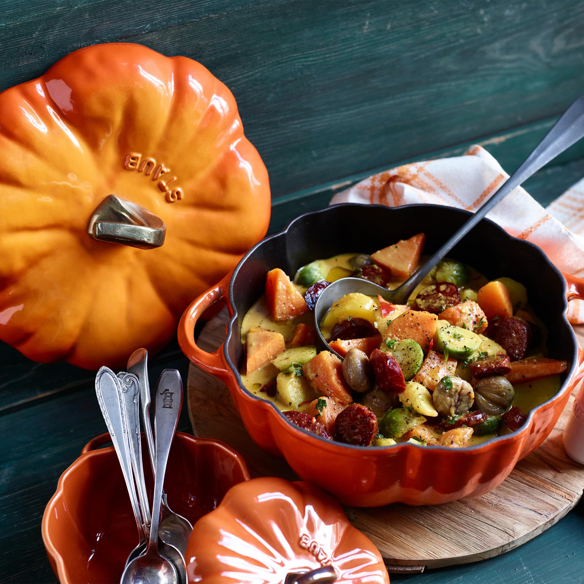 STAUB Cast Iron 3.5 Qt Pumpkin Dutch Oven, Cocotte, Burnt Orange, Made in France