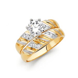 14k two tone gold engagement ring and wedding band 2 piece set - size 8