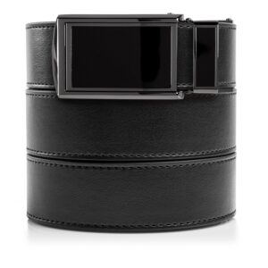 slidebelts men's vegan leather belt without holes - black buckle/black leather (trim-to-fit: up to 48" waist)