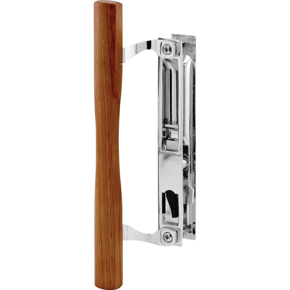 Prime-Line C 1148 Chrome Diecast Sliding Door Handle Set with Wood Pull, fits Acorn Doors (Single Pack)