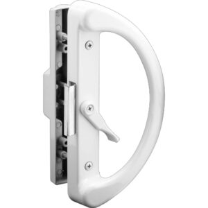 prime-line c 1223 non-keyed sliding glass door handle set, white diecast, clamp style, surface mount, fits 4-15/16 in. hole spacing (single pack)