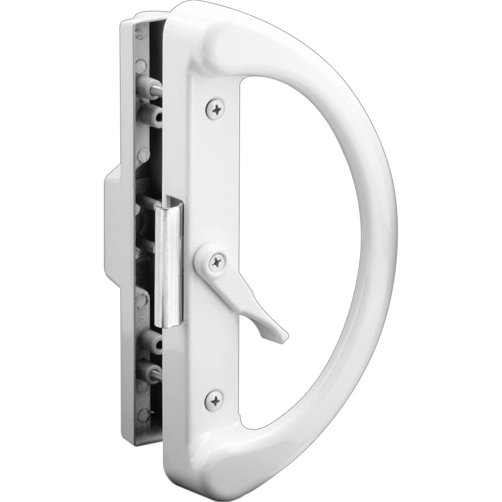 Prime-Line C 1223 Non-Keyed Sliding Glass Door Handle Set, White Diecast, Clamp Style, Surface Mount, Fits 4-15/16 in. Hole Spacing (Single Pack)