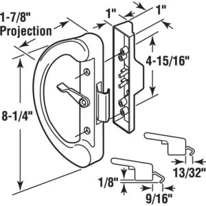 Prime-Line C 1223 Non-Keyed Sliding Glass Door Handle Set, White Diecast, Clamp Style, Surface Mount, Fits 4-15/16 in. Hole Spacing (Single Pack)