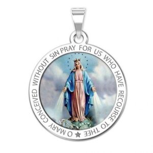 picturesongold.com sterling silver virgin mary catholic round miraculous medal necklace pendant for women (sterling silver, round, 3/4 inch x 3/4 inch)