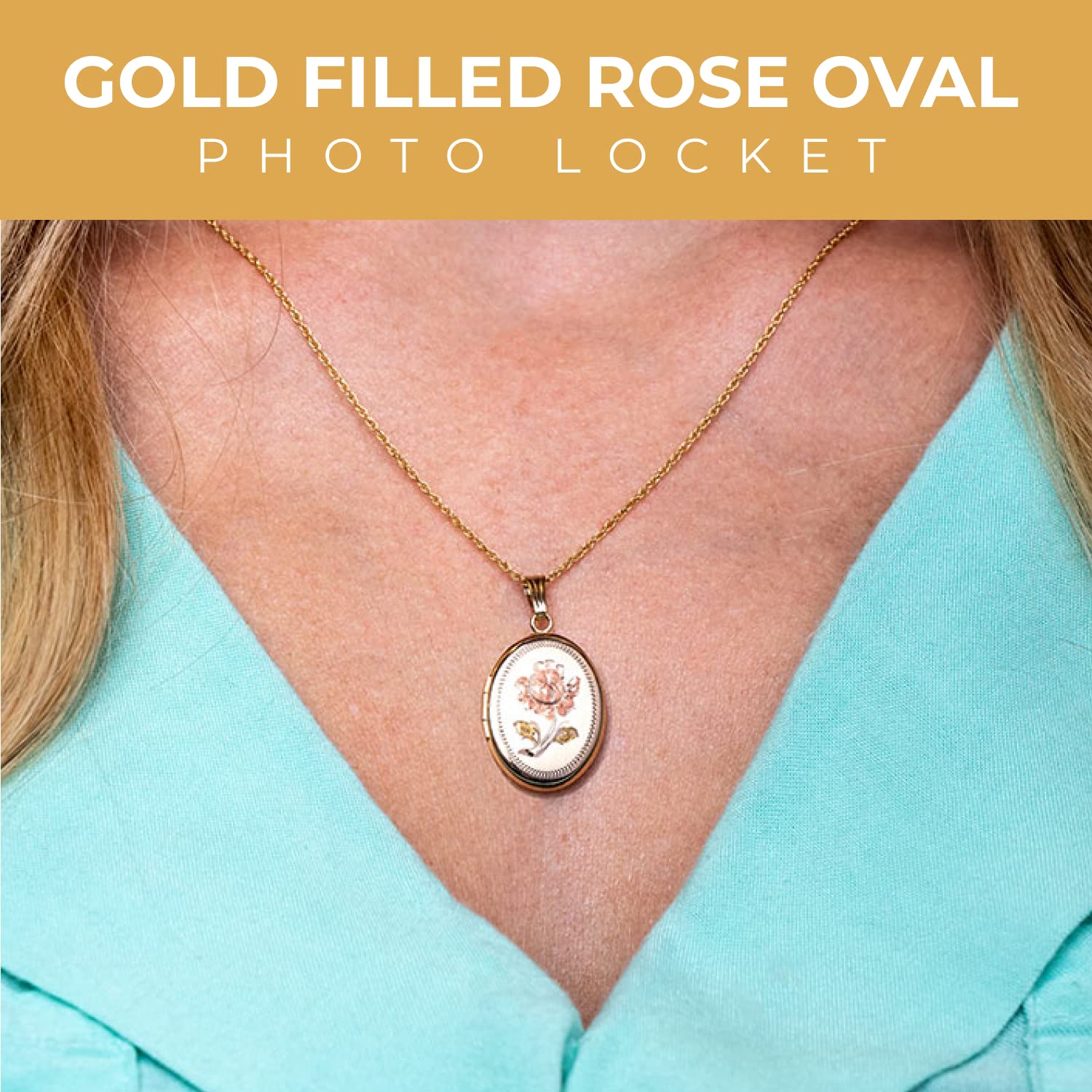 PicturesOnGold.com Personalized 14K Gold Filled Rose Oval Locket Custom Photo Necklace for Women and Men 3/4 Inch X 1 Inch (Locket Only)