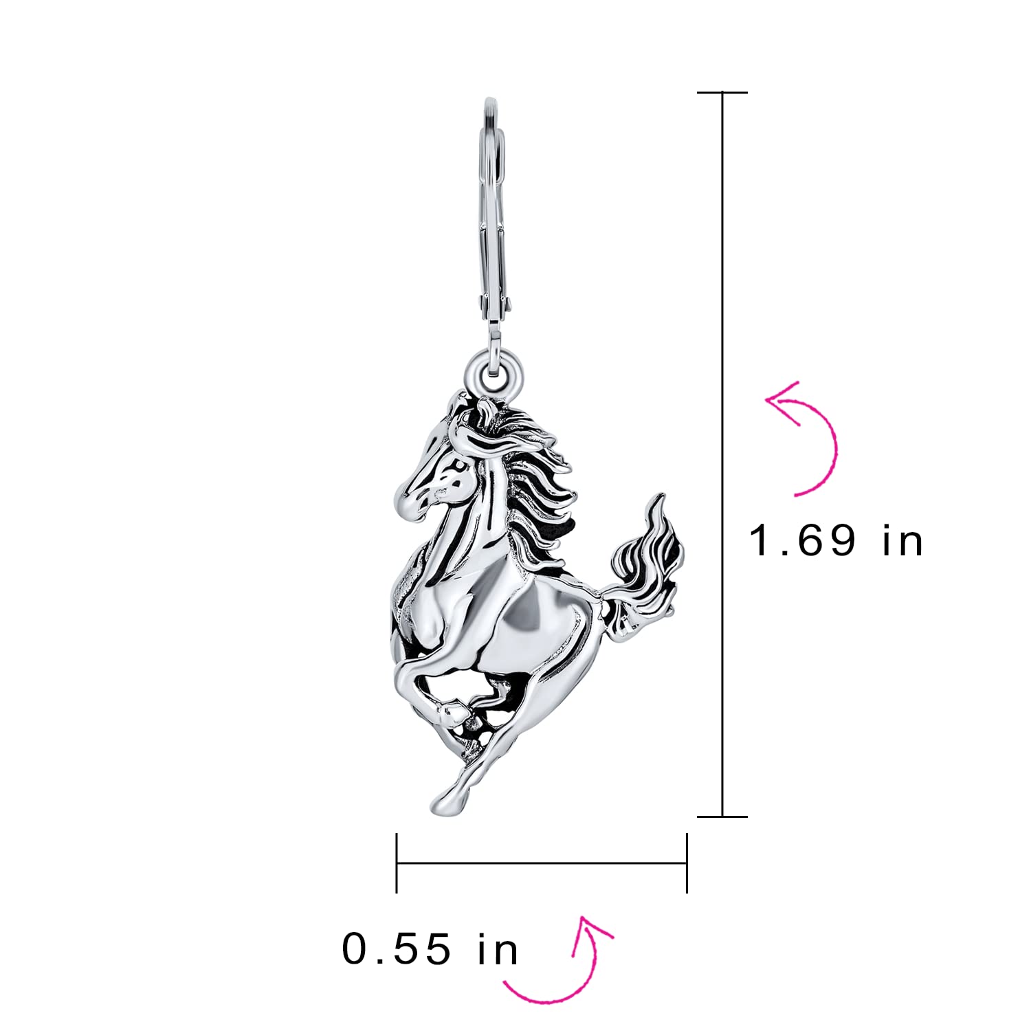 Equestrian Equine Gift Cowgirl Dangle Galloping Horse Earrings Western Jewelry For Women Teen .925 Sterling Silver Lever back