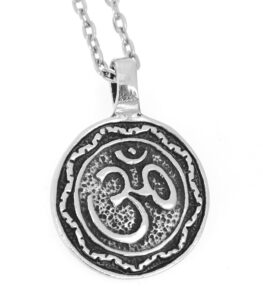 trilogy jewelry pewter circle ohm om yoga buddha namaste high polish pendant on 3mm cable link chain