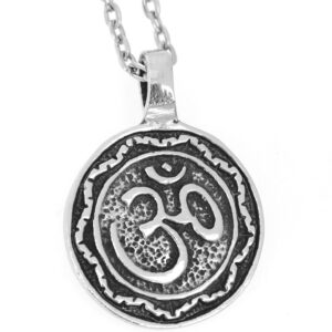 Trilogy Jewelry Pewter Circle Ohm Om Yoga Buddha Namaste High Polish Pendant on 3mm Cable Link Chain