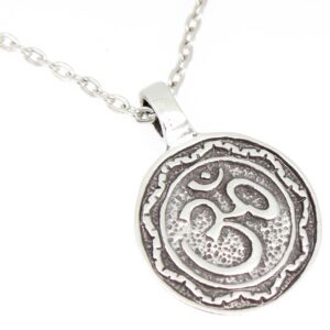 Trilogy Jewelry Pewter Circle Ohm Om Yoga Buddha Namaste High Polish Pendant on 3mm Cable Link Chain