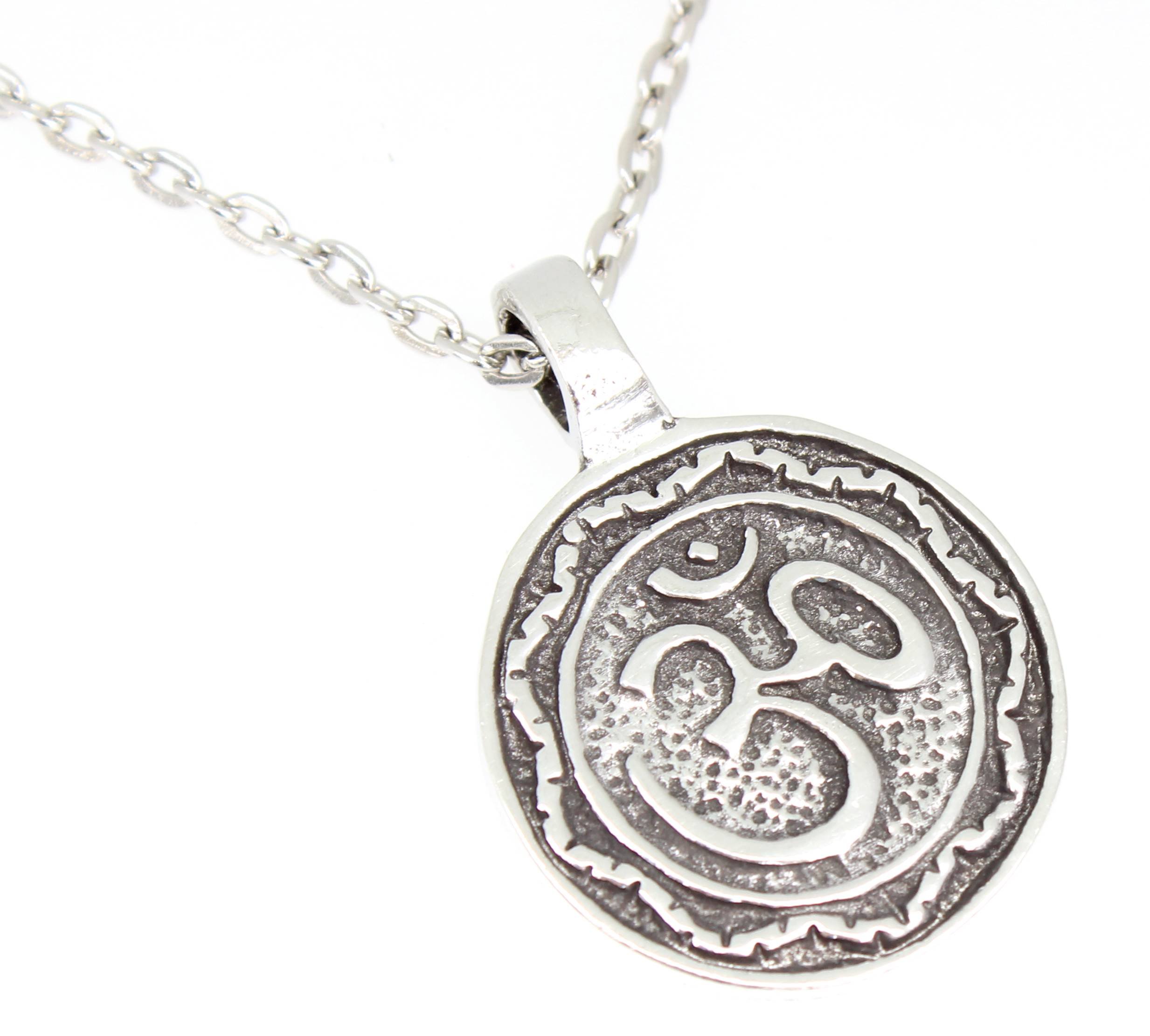 Trilogy Jewelry Pewter Circle Ohm Om Yoga Buddha Namaste High Polish Pendant on 3mm Cable Link Chain