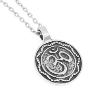 Trilogy Jewelry Pewter Circle Ohm Om Yoga Buddha Namaste High Polish Pendant on 3mm Cable Link Chain