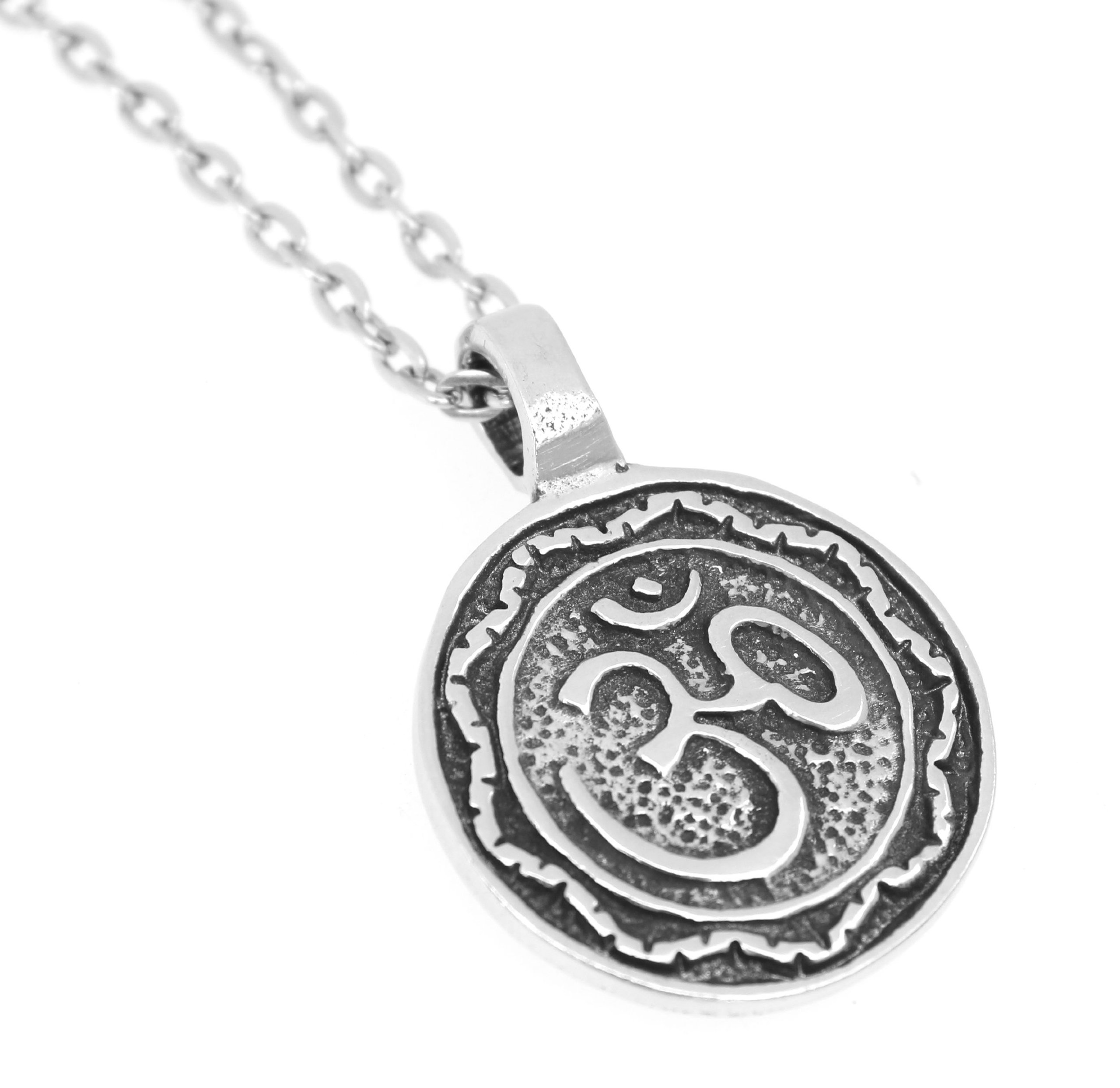 Trilogy Jewelry Pewter Circle Ohm Om Yoga Buddha Namaste High Polish Pendant on 3mm Cable Link Chain