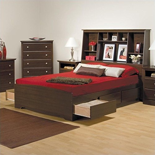 Prepac Manhattan Full Tall Bookcase Platform Storage Bed in Espresso