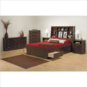 Prepac Manhattan Full Tall Bookcase Platform Storage Bed in Espresso