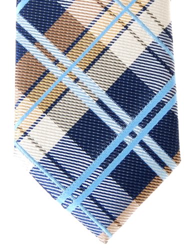 Retreez Elegant Plaid Check Woven Microfiber Skinny Tie - Navy Blue and Khaki