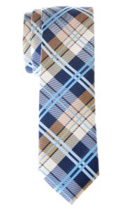 retreez elegant plaid check woven microfiber skinny tie - navy blue and khaki