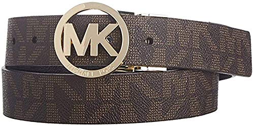 Michael Kors Mk Signature Monogram Belt and Buckle Reversible, Chocolate, Medium