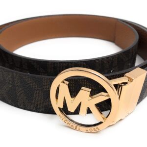 Michael Kors Mk Signature Monogram Belt and Buckle Reversible, Chocolate, Medium