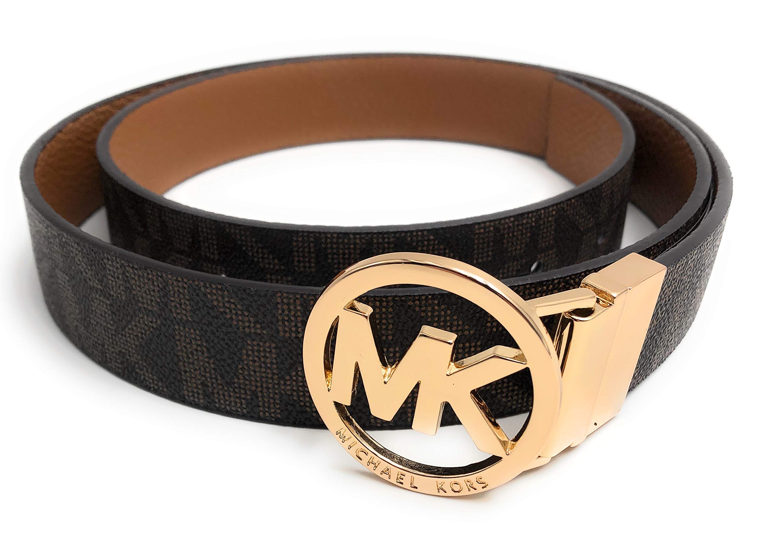 Michael Kors Mk Signature Monogram Belt and Buckle Reversible, Chocolate, Medium