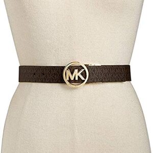 Michael Kors Mk Signature Monogram Belt and Buckle Reversible, Chocolate, Medium