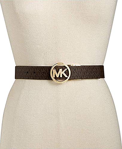 Michael Kors Mk Signature Monogram Belt and Buckle Reversible, Chocolate, Medium