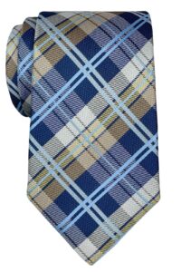 retreez elegant plaid check woven microfiber men's tie - navy blue and khaki