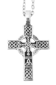 trilogy jewelry pewter celtic cross with triquetra knot high polish pendant on 3mm cable link chain