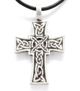 trilogy jewelry pewter celtic cross with irish knot design pendant, black necklace cord with clasp