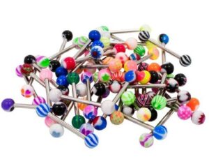 10 pieces lot uv random mix stainless steel barbell tongue ring body jewelry bar rings