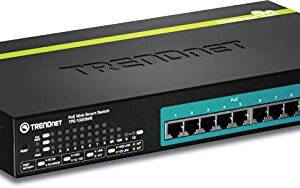 TRENDnet 10-Port Gigabit Web Smart PoE+ Switch, 8 x PoE+ Gigabit Ports, 2 x Gigabit Ethernet Ports, 2 x Shared SFP Slots, 75W Total Power Budget, Rack Mountable, Lifetime Protection, Black, TPE-1020WS