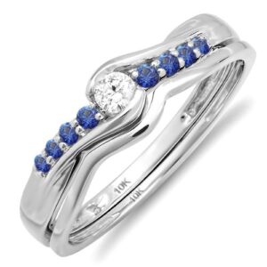 dazzlingrock collection 10k blue sapphire and white diamond women bridal engagement wedding ring band set, white gold, size 7