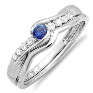 dazzlingrock collection 10k blue sapphire and white diamond women bridal engagement wedding ring band set, white gold, size 8.5