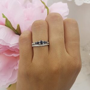 Dazzlingrock Collection 14K Blue Sapphire & White Diamond Women 5 Stone Bridal Engagement Ring Set, White Gold, Size 7