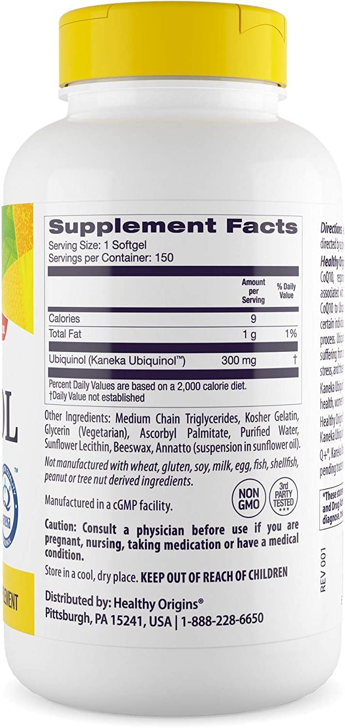 Healthy Origins Ubiquinol (Active form of CoQ10), 300 mg - Activated Form of CoQ10 - Kaneka Ubiquinol Supplements for Heart Health & Antioxidant Support - Gluten-Free & Non-GMO - 150 Softgels