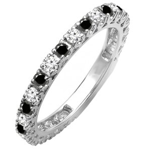 dazzlingrock collection 1.00 carat (ctw) 14k round white & black diamond eternity wedding band 1 ct, white gold, size 6.5