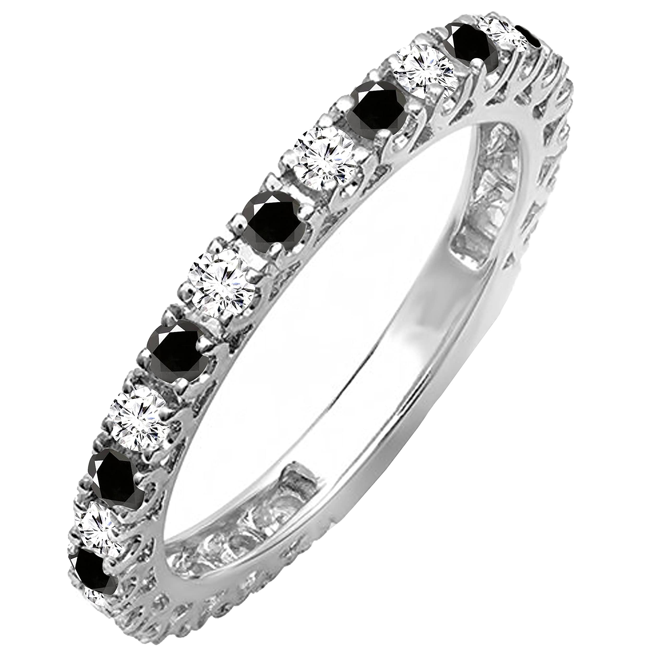 Dazzlingrock Collection 1.00 Carat (Ctw) 14K Round White & Black Diamond Eternity Wedding Band 1 CT, White Gold, Size 6.5