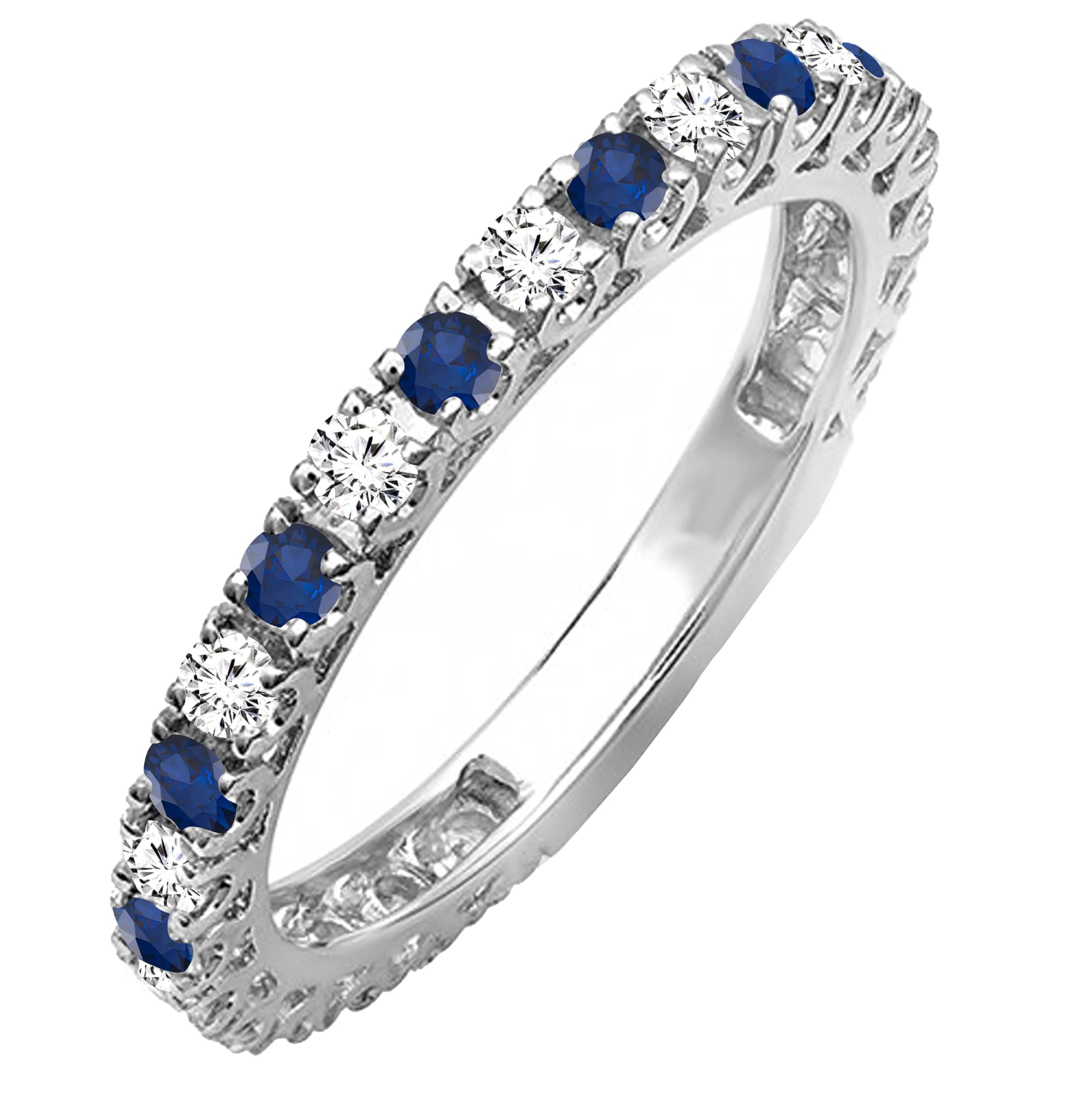 Dazzlingrock Collection 14K Blue Sapphire And White Diamond Eternity Sizeable Stackable Ring Wedding Band, White Gold, Size 7.5