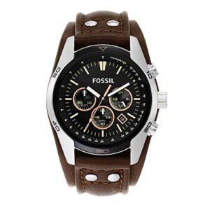 fossil men's coachman quartz stainless steel and leather chronograph watch, color: silver, brown (model: ch2891)