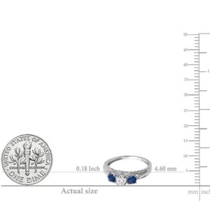 Dazzlingrock Collection Round Blue Sapphire & White Diamond 3 Stone Wedding Ring for Women in 14K White Gold Size 7.5