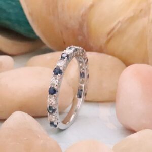 Dazzlingrock Collection 14K Blue Sapphire And White Diamond Eternity Sizeable Stackable Ring Wedding Band, White Gold, Size 7.5