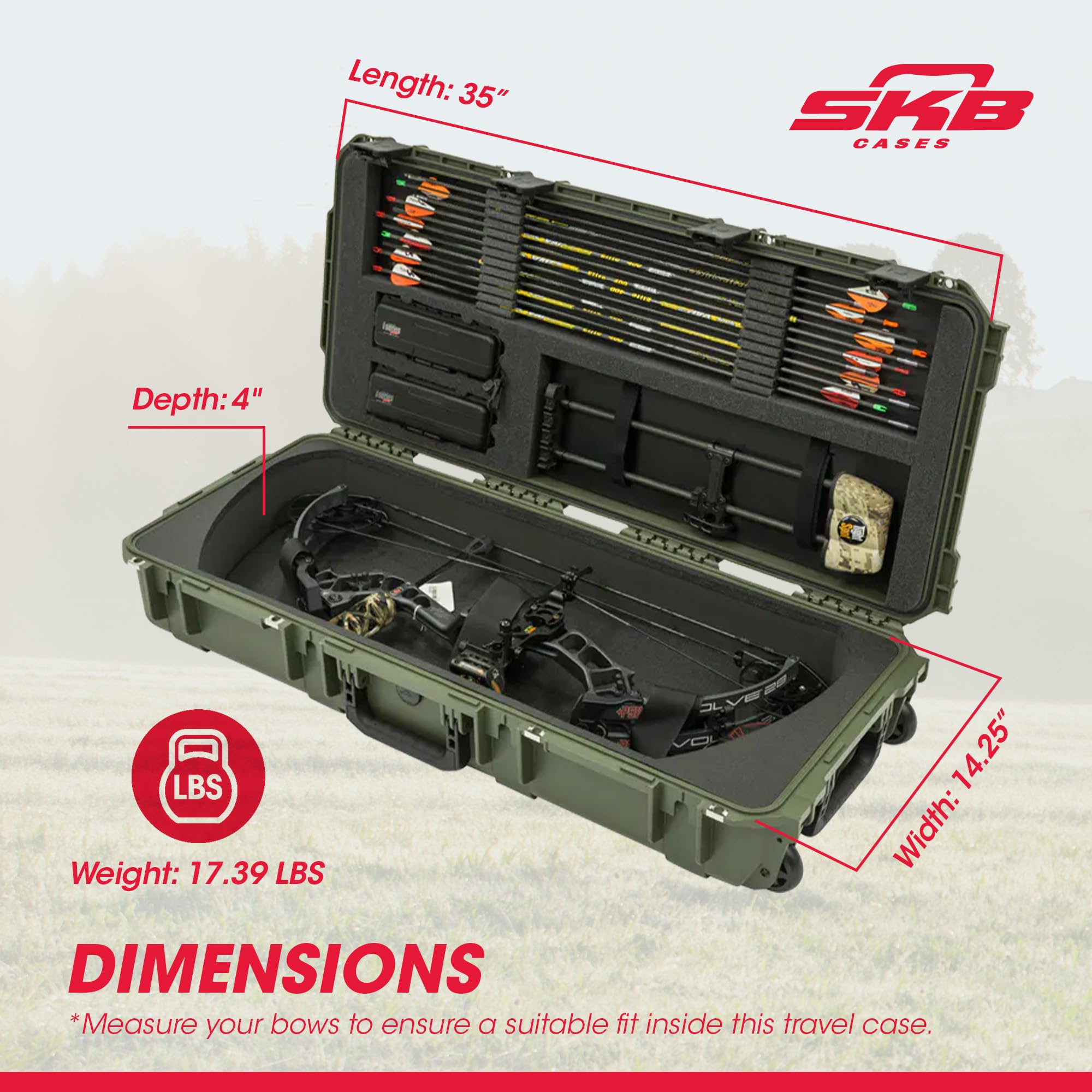 SKB Cases iSeries Utility Crossbow Hard Case Exterior for Bow and Arrow with Wheels, Swivel Handle & Release Latches, Archery Accessories, Green