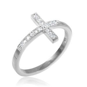 10k White Gold CZ Sideways Cross Ring (9)