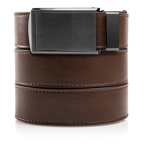 SlideBelts Men's Classic Belt - Custom Fit (Mocha Brown Faux Leather with Gunmetal Buckle, One Size)