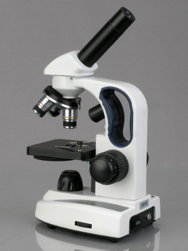 AmScope M158B-2L Cordless Compound Monocular Microscope, WF10x and WF20x Eyepieces, 40x-800x Magnification, Upper and Lower LED Illumination with Rheostat, Brightfield, Single-Lens Condenser, Coaxial Coarse and Fine Focus, Plain Stage, 110V or Battery-Pow