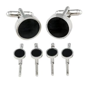 mens black onyx spring-back tuxedo cufflinks studs formal set with presentation gift box