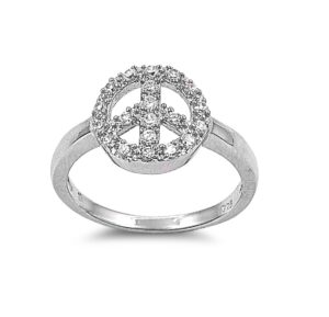 closeoutwarehouse cubic zirconia peace sign ring sterling silver size 9