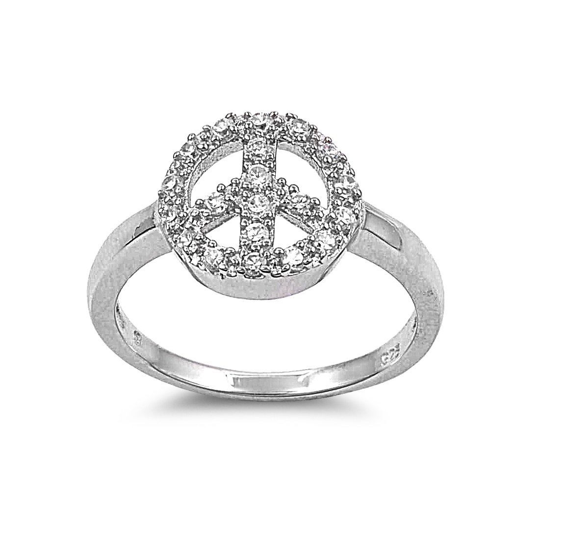 CloseoutWarehouse Cubic Zirconia Peace Sign Ring Sterling Silver Size 9